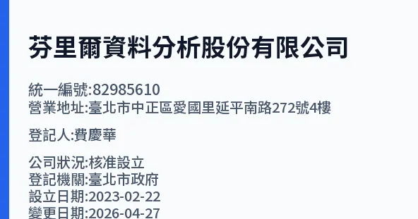 芬里爾資料分析股份有限公司的照片-統編 82985610(臺北市) 公司登記資料與營業項目詳細圖表