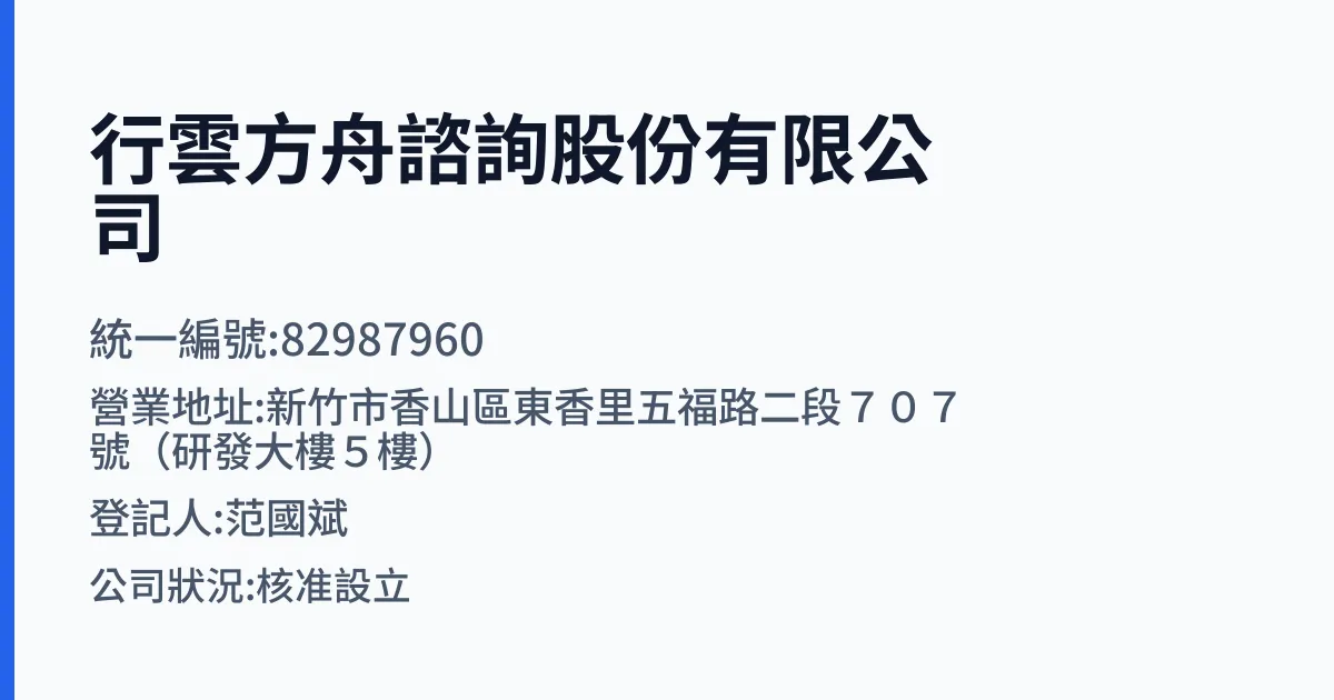 行雲方舟諮詢股份有限公司 - 統編 82987960(新竹市) 公司登記資料與營業項目詳細圖表
