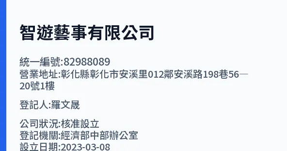 智遊藝事有限公司的照片-統編 82988089(彰化縣) 公司登記資料與營業項目詳細圖表