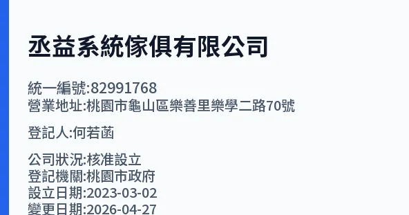 丞益系統傢俱有限公司的照片-統編 82991768(桃園市) 公司登記資料與營業項目詳細圖表