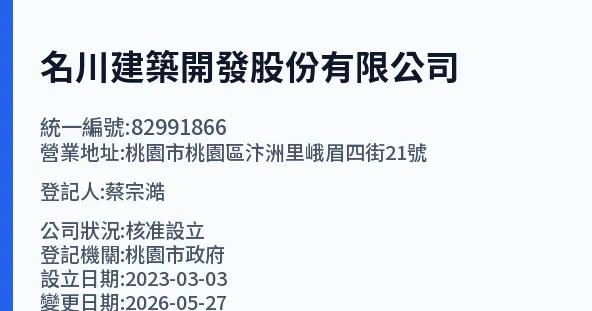 名川建築開發股份有限公司的照片-統編 82991866(桃園市) 公司登記資料與營業項目詳細圖表