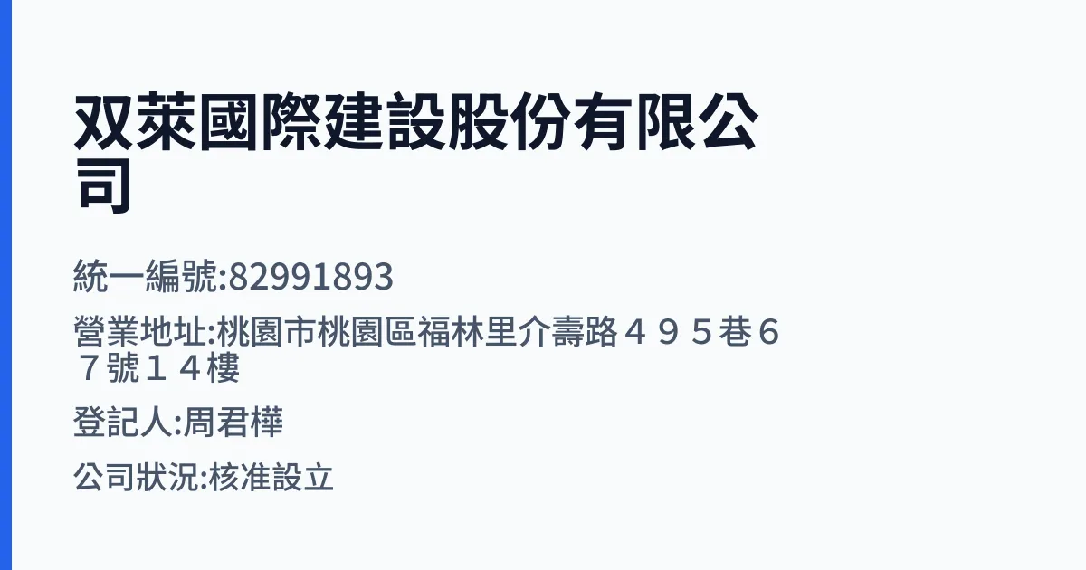 双萊國際建設股份有限公司 - 統編 82991893(臺南市) 公司登記資料與營業項目詳細圖表