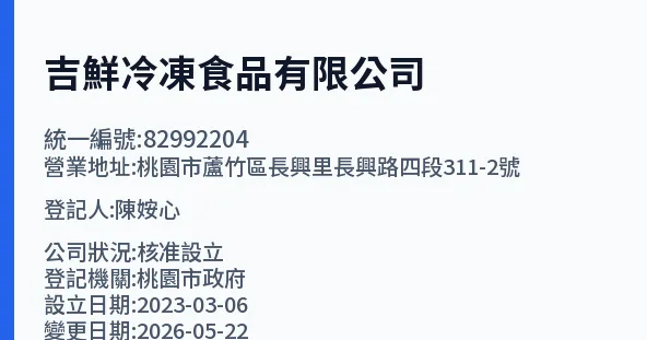 吉鮮冷凍食品有限公司的照片-統編 82992204(桃園市) 公司登記資料與營業項目詳細圖表
