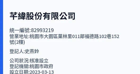 芊緯股份有限公司的照片-統編 82993219(桃園市) 公司登記資料與營業項目詳細圖表