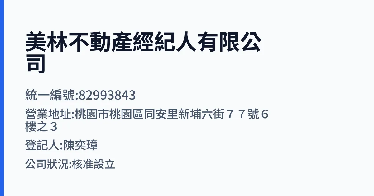 美林不動產經紀人有限公司 - 統編 82993843(桃園市) 公司登記資料與營業項目詳細圖表