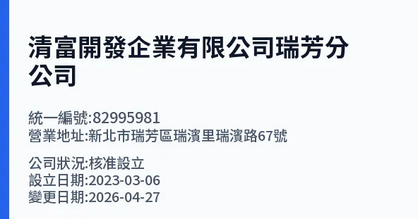 清富開發企業有限公司瑞芳分公司的照片-統編 82995981(新北市) 公司登記資料與營業項目詳細圖表