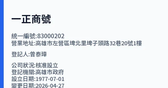 一正商號的照片-統編 83000202(高雄市) 公司登記資料與營業項目詳細圖表
