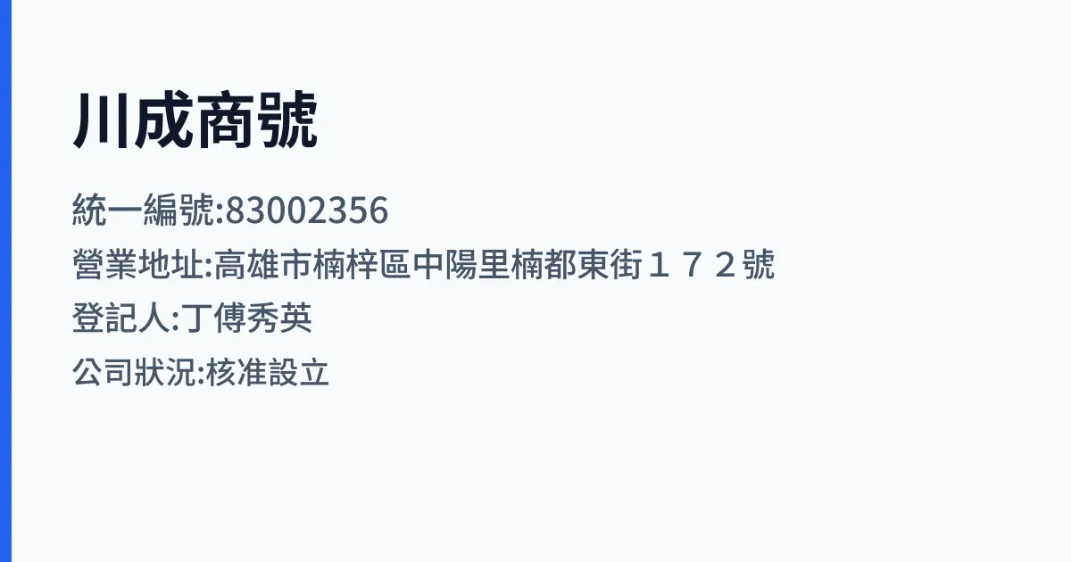 川成商號 - 統編 83002356(高雄市) 公司登記資料與營業項目詳細圖表
