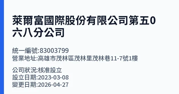 萊爾富國際股份有限公司第五0六八分公司的照片-統編 83003799(高雄市) 公司登記資料與營業項目詳細圖表