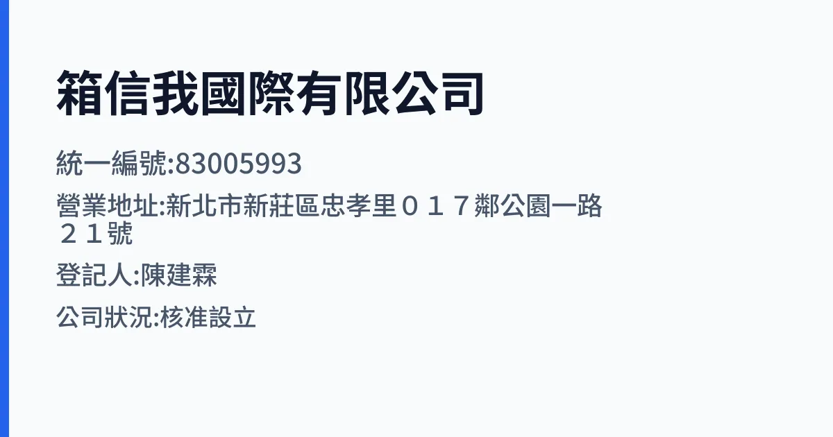箱信我國際有限公司 - 統編 83005993(新北市) 公司登記資料與營業項目詳細圖表
