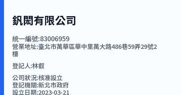 釩閎有限公司的照片-統編 83006959(臺北市) 公司登記資料與營業項目詳細圖表