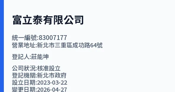 富立泰有限公司的照片-統編 83007177(新北市) 公司登記資料與營業項目詳細圖表