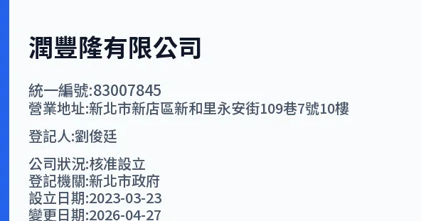 潤豐隆有限公司的照片-統編 83007845(新北市) 公司登記資料與營業項目詳細圖表