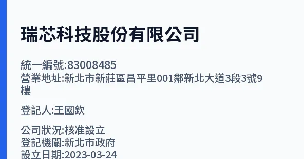 瑞芯科技股份有限公司的照片-統編 83008485(新北市) 公司登記資料與營業項目詳細圖表