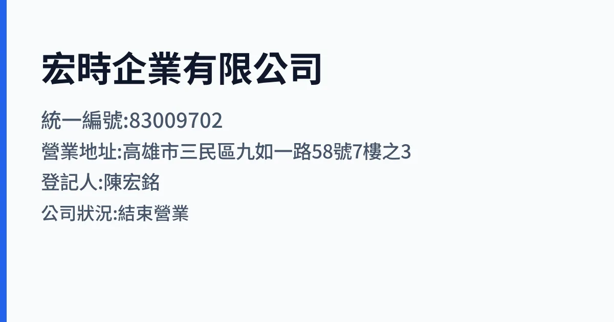 宏時企業有限公司 - 統編 83009702(高雄市) 公司登記資料與營業項目詳細圖表