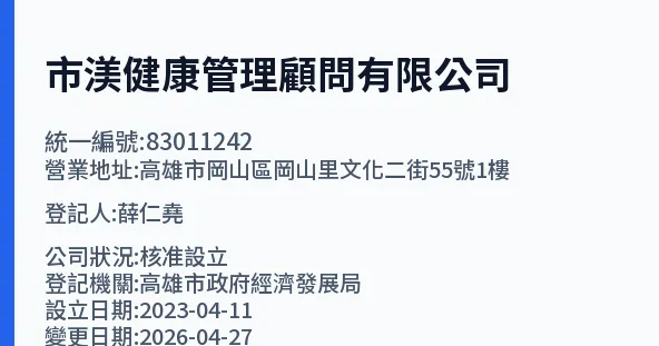 市渼健康管理顧問有限公司的照片-統編 83011242(高雄市) 公司登記資料與營業項目詳細圖表