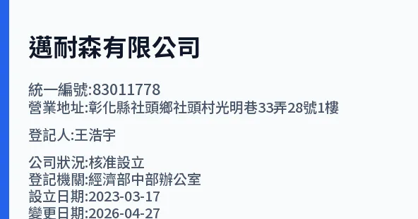 邁耐森有限公司的照片-統編 83011778(彰化縣) 公司登記資料與營業項目詳細圖表