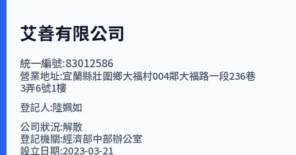 艾善有限公司的照片-統編 83012586(宜蘭縣) 公司登記資料與營業項目詳細圖表