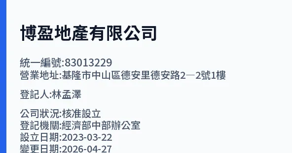 博盈地產有限公司的照片-統編 83013229(基隆市) 公司登記資料與營業項目詳細圖表