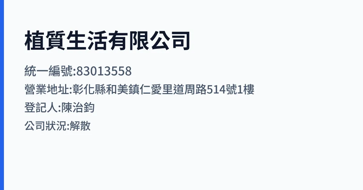 植質生活有限公司 - 統編 83013558(彰化縣) 公司登記資料與營業項目詳細圖表