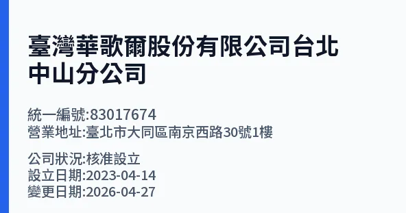 臺灣華歌爾股份有限公司台北中山分公司的照片-統編 83017674(臺北市) 公司登記資料與營業項目詳細圖表