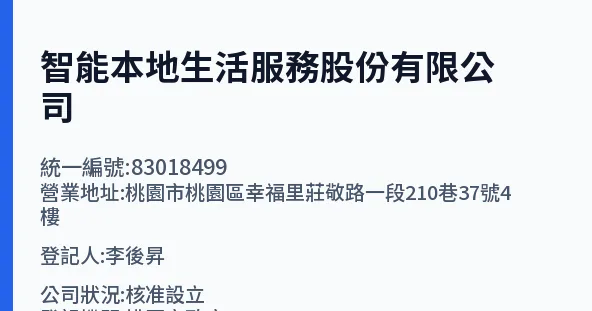智能本地生活服務股份有限公司的照片-統編 83018499(桃園市) 公司登記資料與營業項目詳細圖表