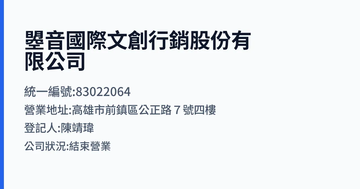 曌音國際文創行銷股份有限公司 - 統編 83022064(高雄市) 公司登記資料與營業項目詳細圖表