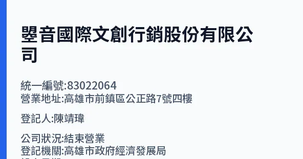 曌音國際文創行銷股份有限公司的照片-統編 83022064(高雄市) 公司登記資料與營業項目詳細圖表