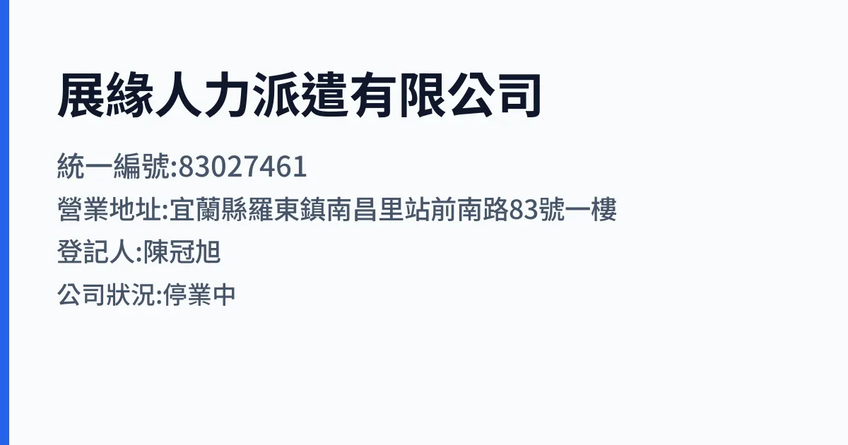展緣人力派遣有限公司 - 統編 83027461（宜蘭縣） 公司登記資料與營業項目詳細圖表