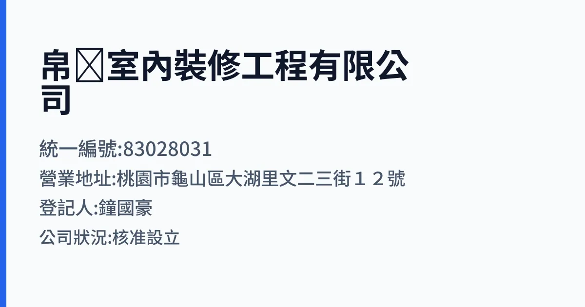 帛昷室內裝修工程有限公司 - 統編 83028031(桃園市) 公司登記資料與營業項目詳細圖表