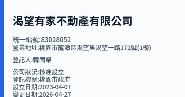 渴望有家不動產有限公司的照片-統編 83028052(桃園市) 公司登記資料與營業項目詳細圖表