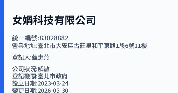 女媧科技有限公司的照片-統編 83028882(臺北市) 公司登記資料與營業項目詳細圖表