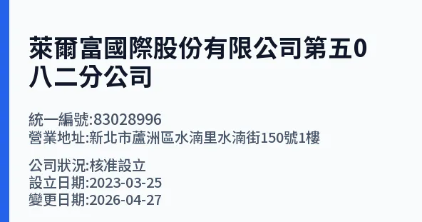 萊爾富國際股份有限公司第五0八二分公司的照片-統編 83028996(新北市) 公司登記資料與營業項目詳細圖表