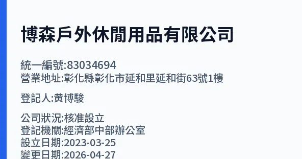 博森戶外休閒用品有限公司的照片-統編 83034694(彰化縣) 公司登記資料與營業項目詳細圖表