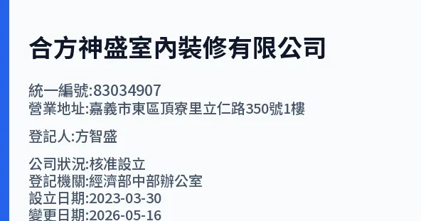 合方神盛室內裝修有限公司的照片-統編 83034907(嘉義市) 公司登記資料與營業項目詳細圖表