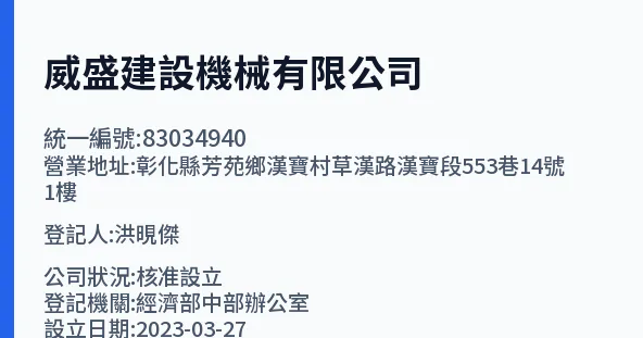 威盛建設機械有限公司的照片-統編 83034940(彰化縣) 公司登記資料與營業項目詳細圖表
