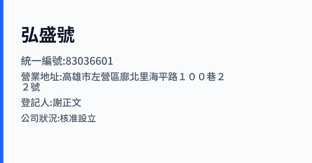 弘盛號 - 統編 83036601(高雄市) 公司登記資料與營業項目詳細圖表