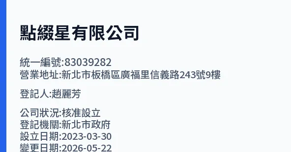 點綴星有限公司的照片-統編 83039282(臺北市) 公司登記資料與營業項目詳細圖表