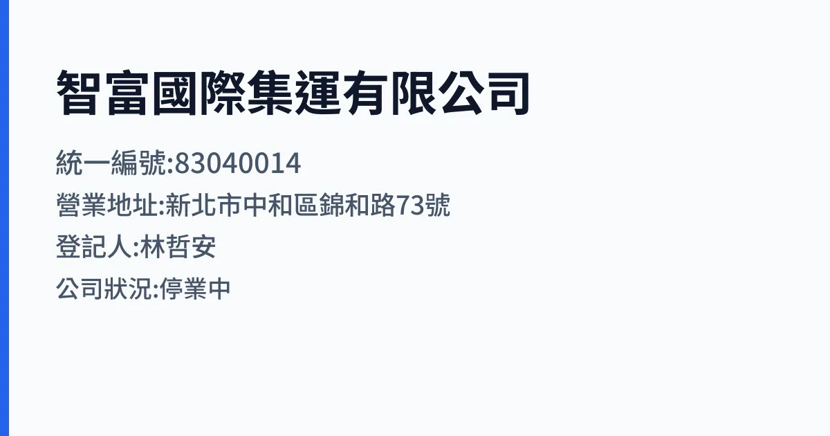 智富國際集運有限公司 - 統編 83040014(新北市) 公司登記資料與營業項目詳細圖表