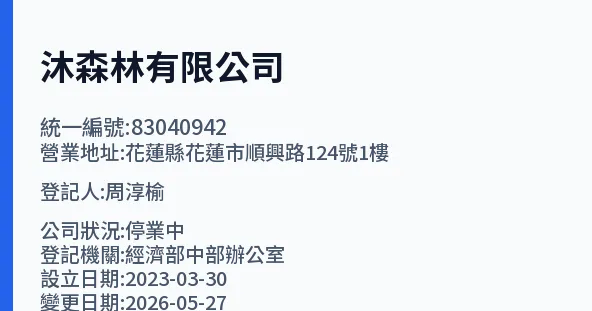沐森林有限公司的照片-統編 83040942(花蓮縣) 公司登記資料與營業項目詳細圖表