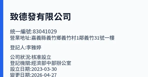致德發有限公司的照片-統編 83041029(嘉義縣) 公司登記資料與營業項目詳細圖表