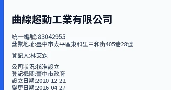 曲線趨動工業有限公司的照片-統編 83042955(臺中市) 公司登記資料與營業項目詳細圖表