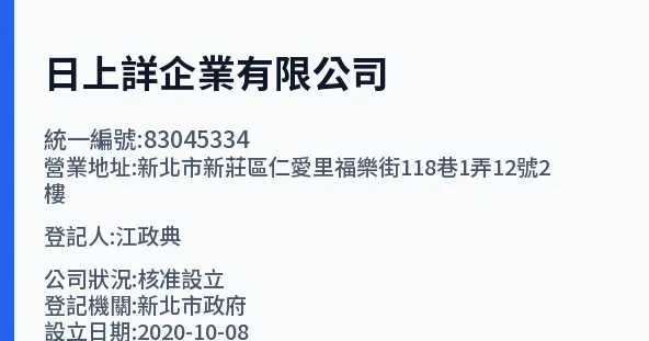 日上詳企業有限公司的照片-統編 83045334(新北市) 公司登記資料與營業項目詳細圖表