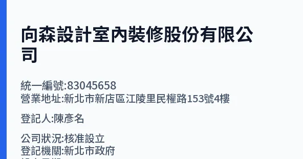 向森設計室內裝修股份有限公司的照片-統編 83045658(新北市) 公司登記資料與營業項目詳細圖表
