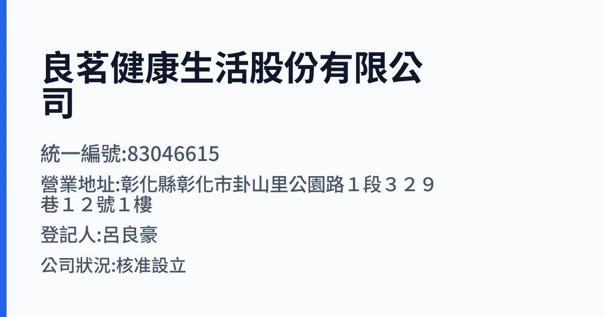 良茗健康生活股份有限公司 - 統編 83046615(彰化縣) 公司登記資料與營業項目詳細圖表