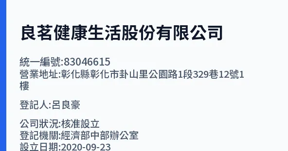 良茗健康生活股份有限公司的照片-統編 83046615(彰化縣) 公司登記資料與營業項目詳細圖表