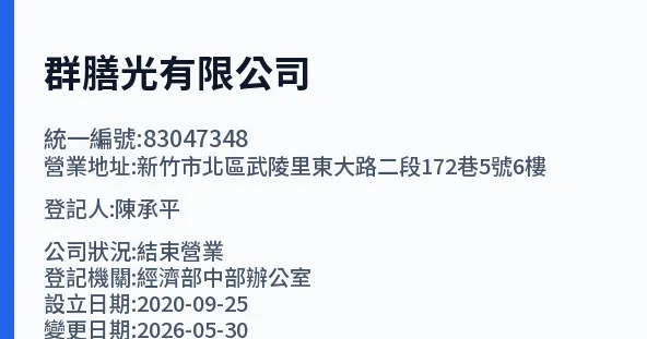群膳光有限公司的照片-統編 83047348(新竹市) 公司登記資料與營業項目詳細圖表