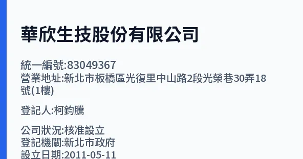 華欣生技股份有限公司的照片-統編 83049367(新北市) 公司登記資料與營業項目詳細圖表