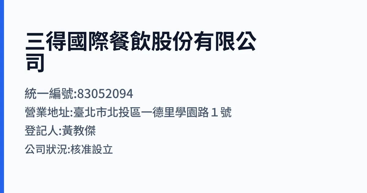 三得國際餐飲股份有限公司 - 統編 83052094(臺北市) 公司登記資料與營業項目詳細圖表
