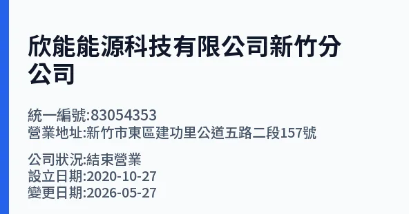 欣能能源科技有限公司新竹分公司的照片-統編 83054353(新竹市) 公司登記資料與營業項目詳細圖表